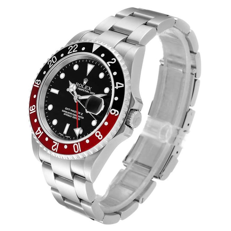 Rolex GMT Master II Black Red Coke Bezel Steel Mens Watch 16710 For ...