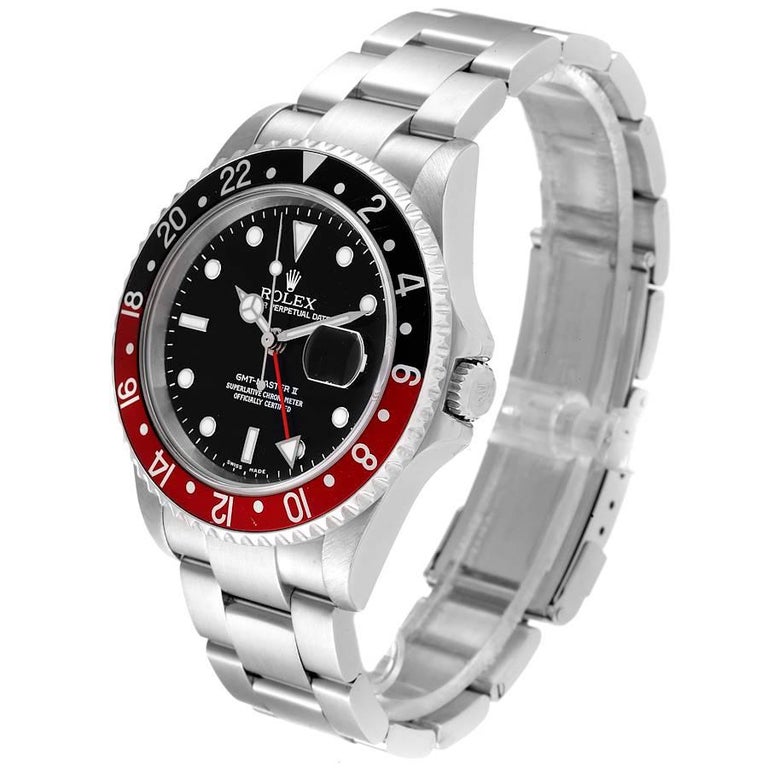 Rolex GMT Master II Black Red Coke Bezel Steel Mens Watch 16710 For ...