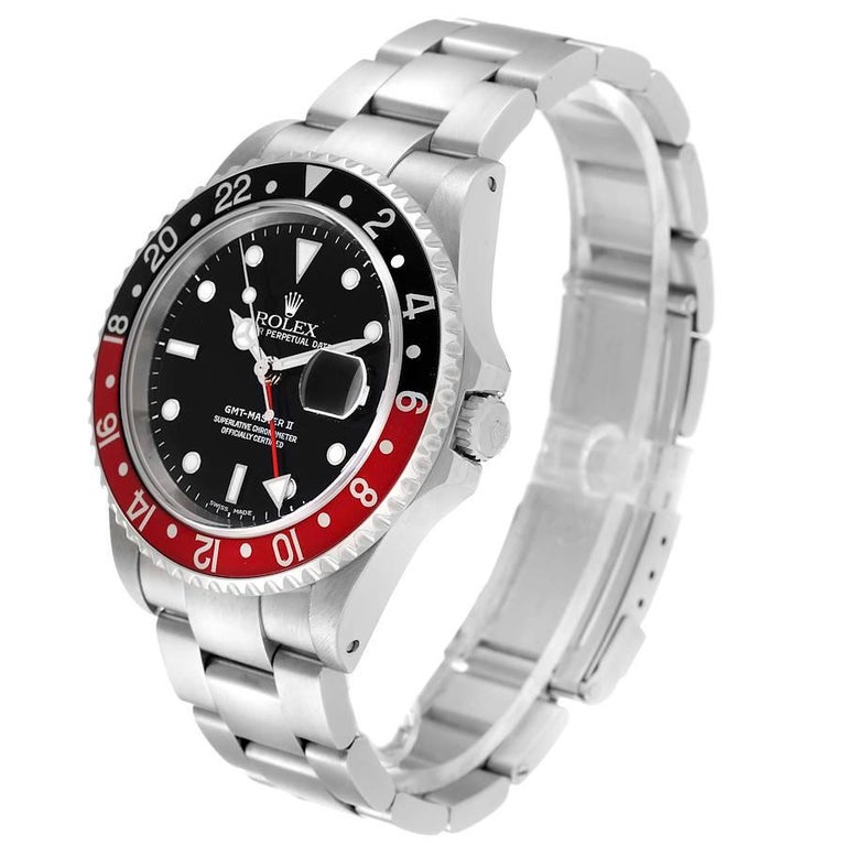 Rolex GMT Master II Black Red Coke Bezel Steel Mens Watch 16710 at 1stDibs