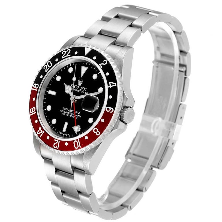 Rolex GMT Master II Black Red Coke Bezel Steel Mens Watch 16710 at 1stDibs