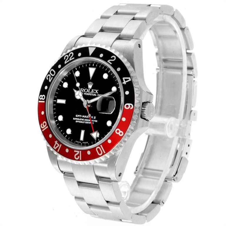 Rolex GMT Master II Black Red Coke Bezel Steel Men's Watch 16710 For ...