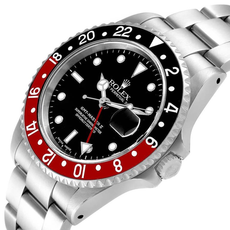 Rolex GMT Master II Black Red Coke Bezel Steel Mens Watch 16710 For ...