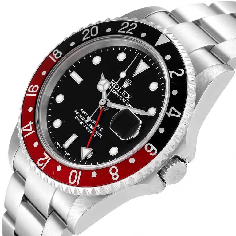 Rolex GMT Master II Black Red Coke Bezel Steel Mens Watch 16710 For ...