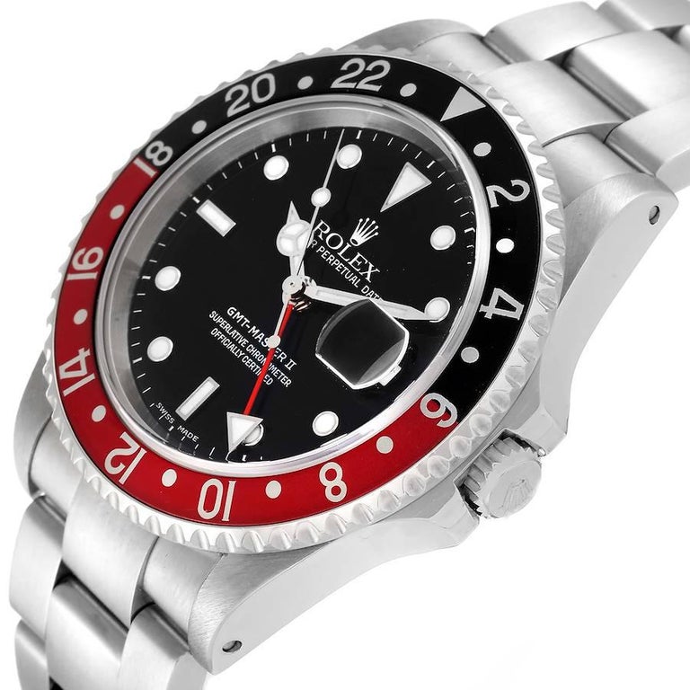 Rolex GMT Master II Black Red Coke Bezel Steel Mens Watch 16710 at 1stDibs