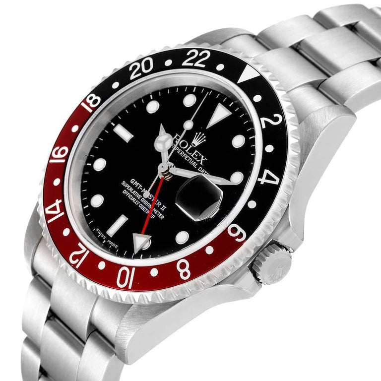 Rolex GMT Master II Black Red Coke Bezel Steel Mens Watch 16710 at 1stDibs