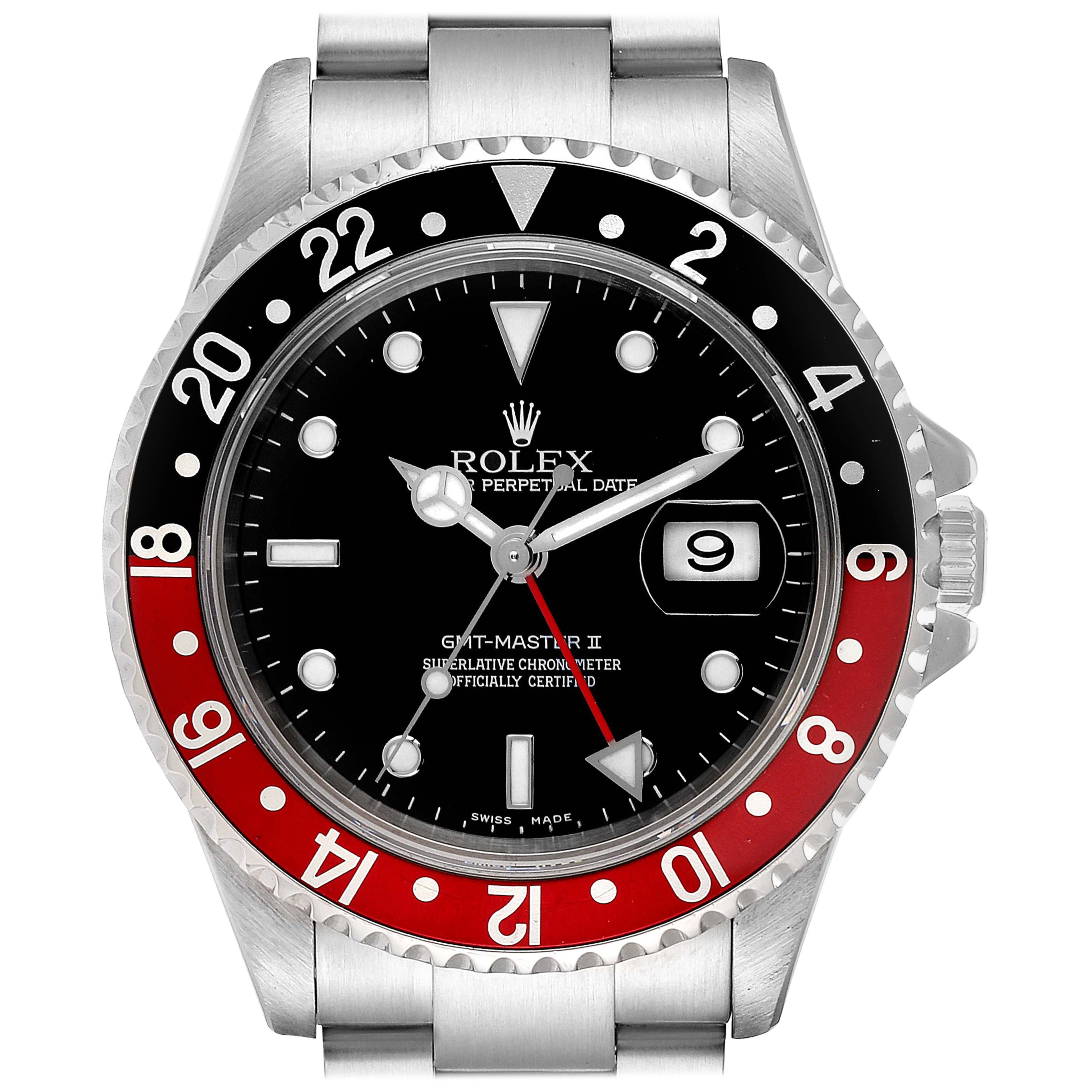 Rolex GMT Master II Black Red Coke Bezel Steel Men's Watch 16710 For ...