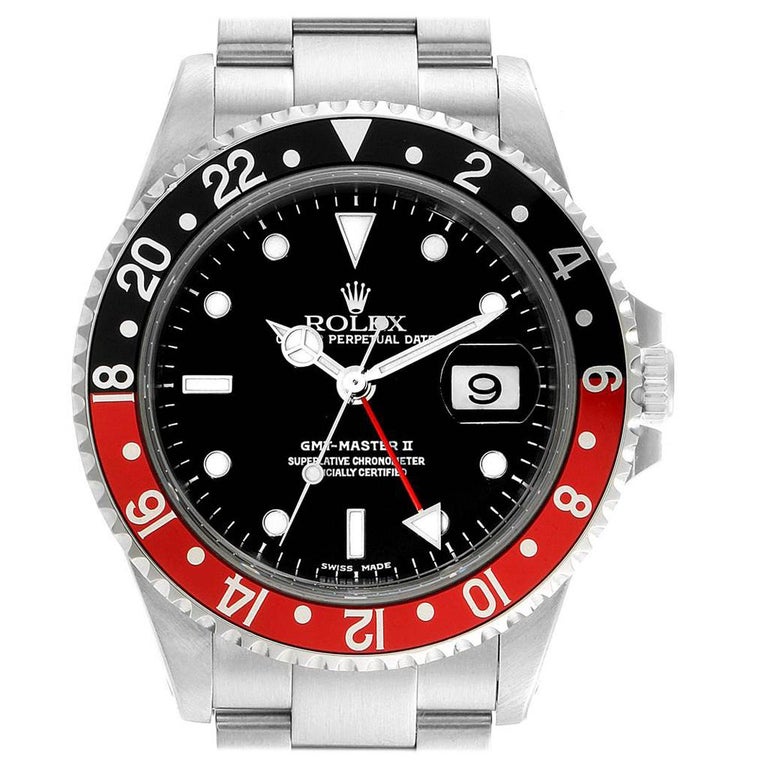 Rolex GMT Master II Black Red Coke Bezel Steel Men's Watch 16710 For ...
