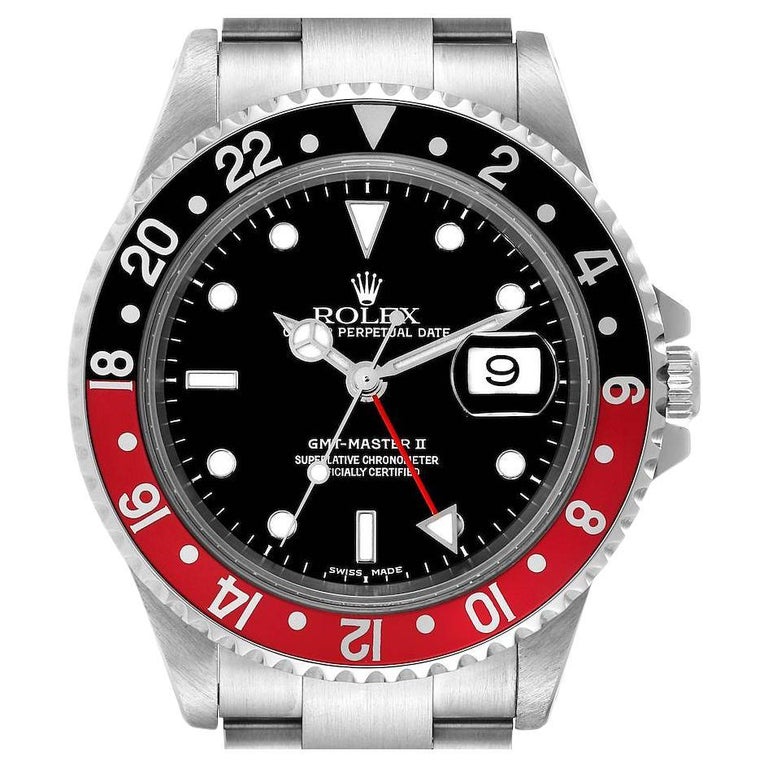 Rolex GMT Master II Black Red Coke Bezel Steel Mens Watch 16710 For ...