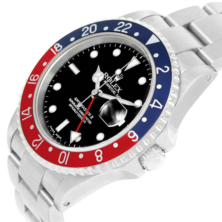 Rolex GMT Master II Blue Red Pepsi Bezel Men's Watch 16710 For Sale at ...