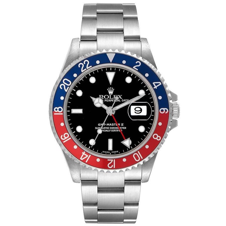 Rolex GMT Master II Blue Red Pepsi Bezel Steel Mens Watch 16710 Box ...