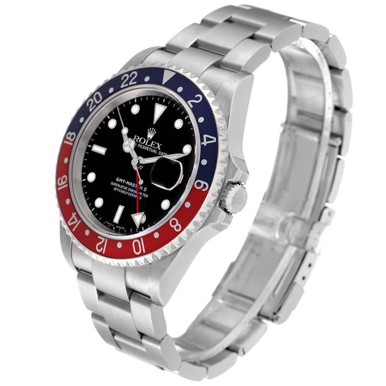 Rolex GMT Master II Blue Red Pepsi Bezel Steel Mens Watch 16710 Box ...