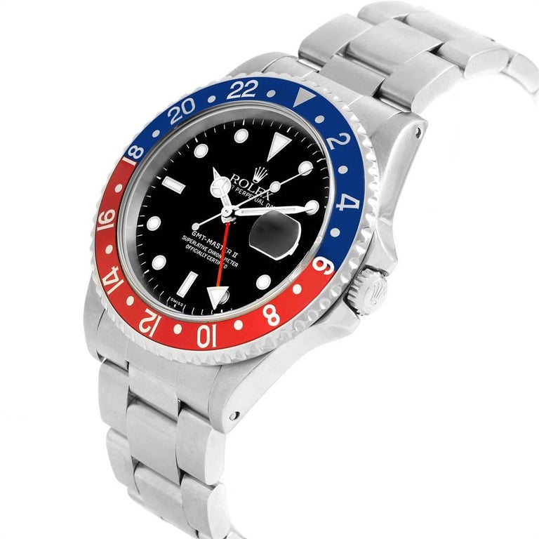 Rolex GMT Master II Blue Red Pepsi Bezel Steel Men's Watch 16710 For ...