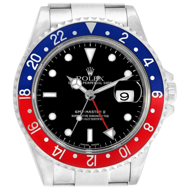 Rolex GMT Master II Blue Red Pepsi Bezel Steel Men's Watch 16710 For ...