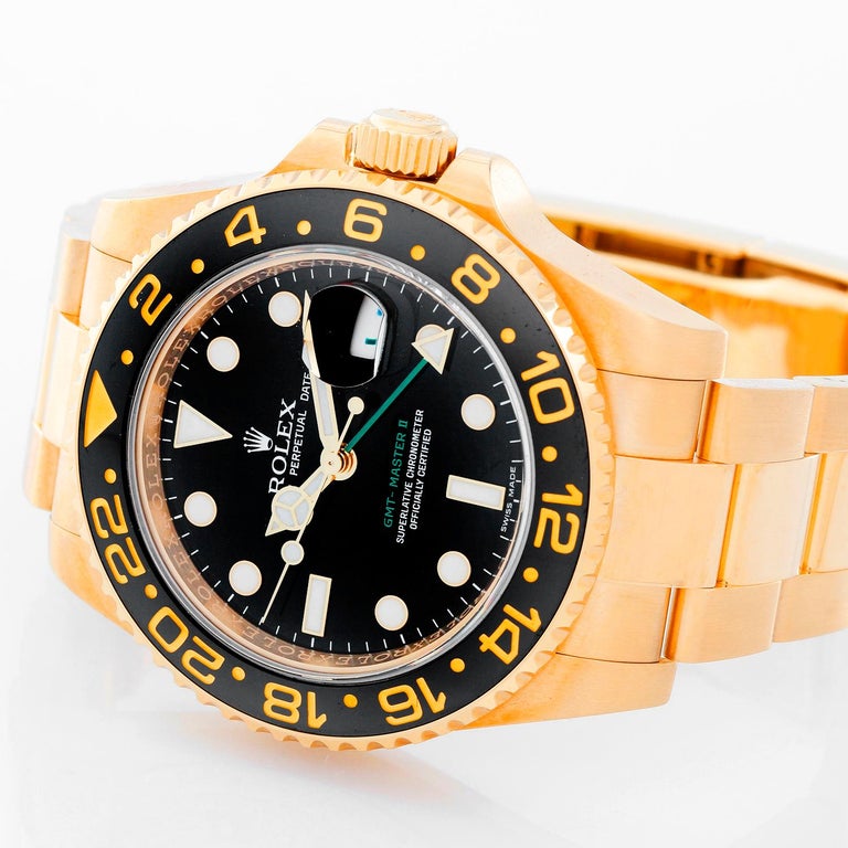 Rolex GMT-Master II Men's 18 Karat Yellow Gold Watch 116718 at 1stDibs