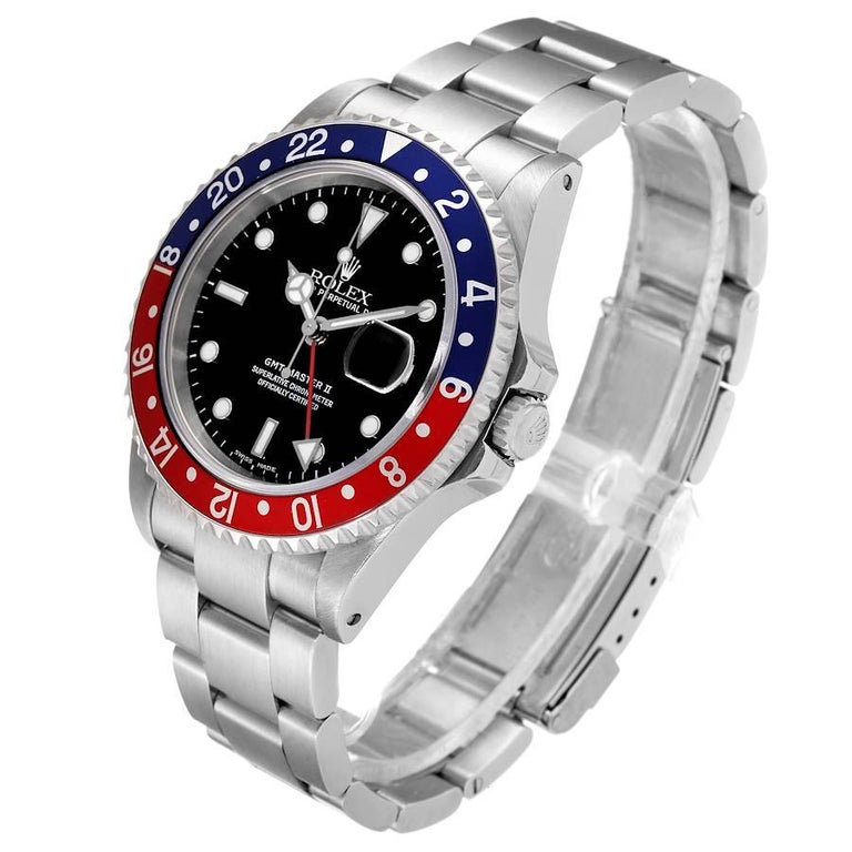 Rolex GMT Master II Pepsi Red and Blue Bezel Steel Mens Watch 16710 Box ...