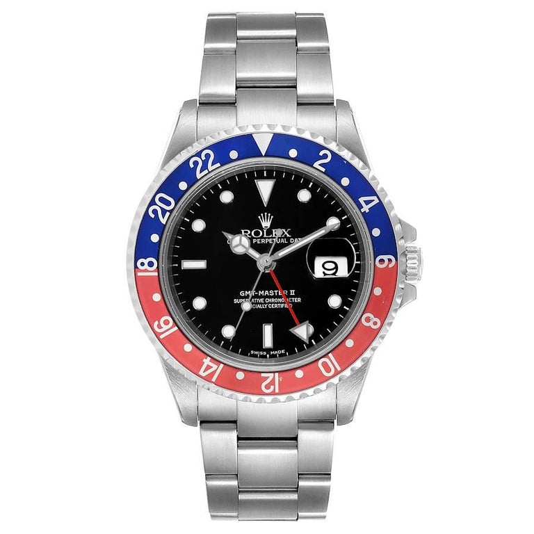 Rolex GMT Master II Pepsi Red and Blue Bezel Steel Mens Watch 16710 For ...