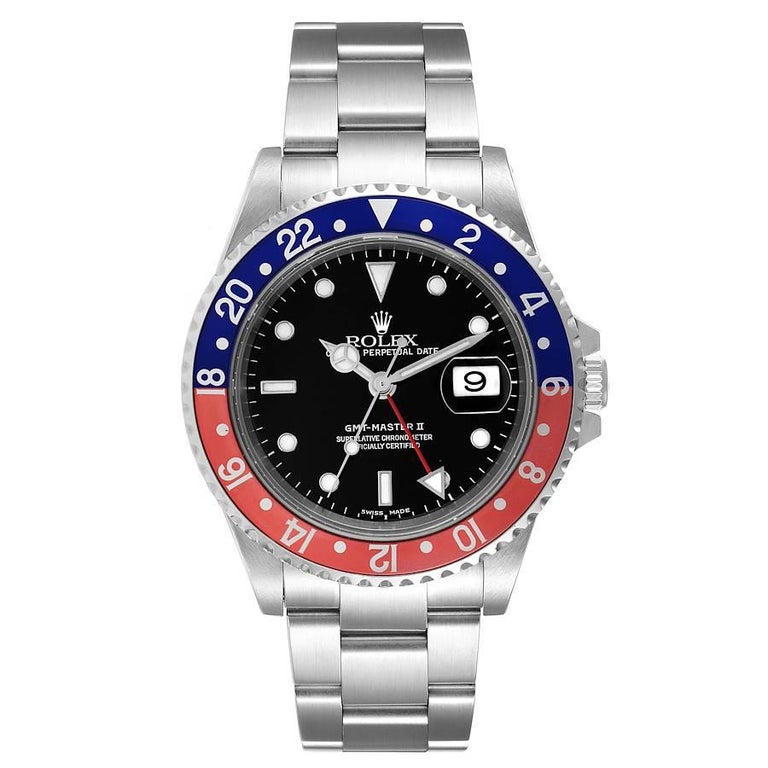 Rolex GMT Master II Pepsi Red and Blue Bezel Steel Mens Watch 16710 For ...