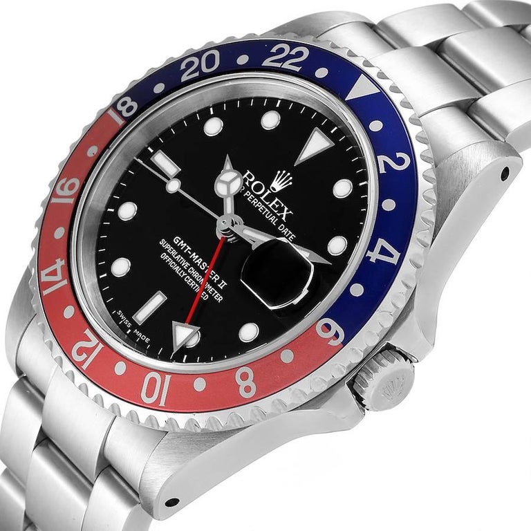 Rolex GMT Master II Pepsi Red and Blue Bezel Steel Mens Watch 16710 For ...