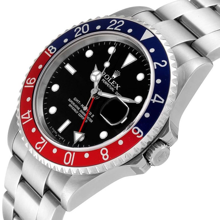 Rolex GMT Master II Pepsi Red and Blue Bezel Steel Watch 16710 Box ...