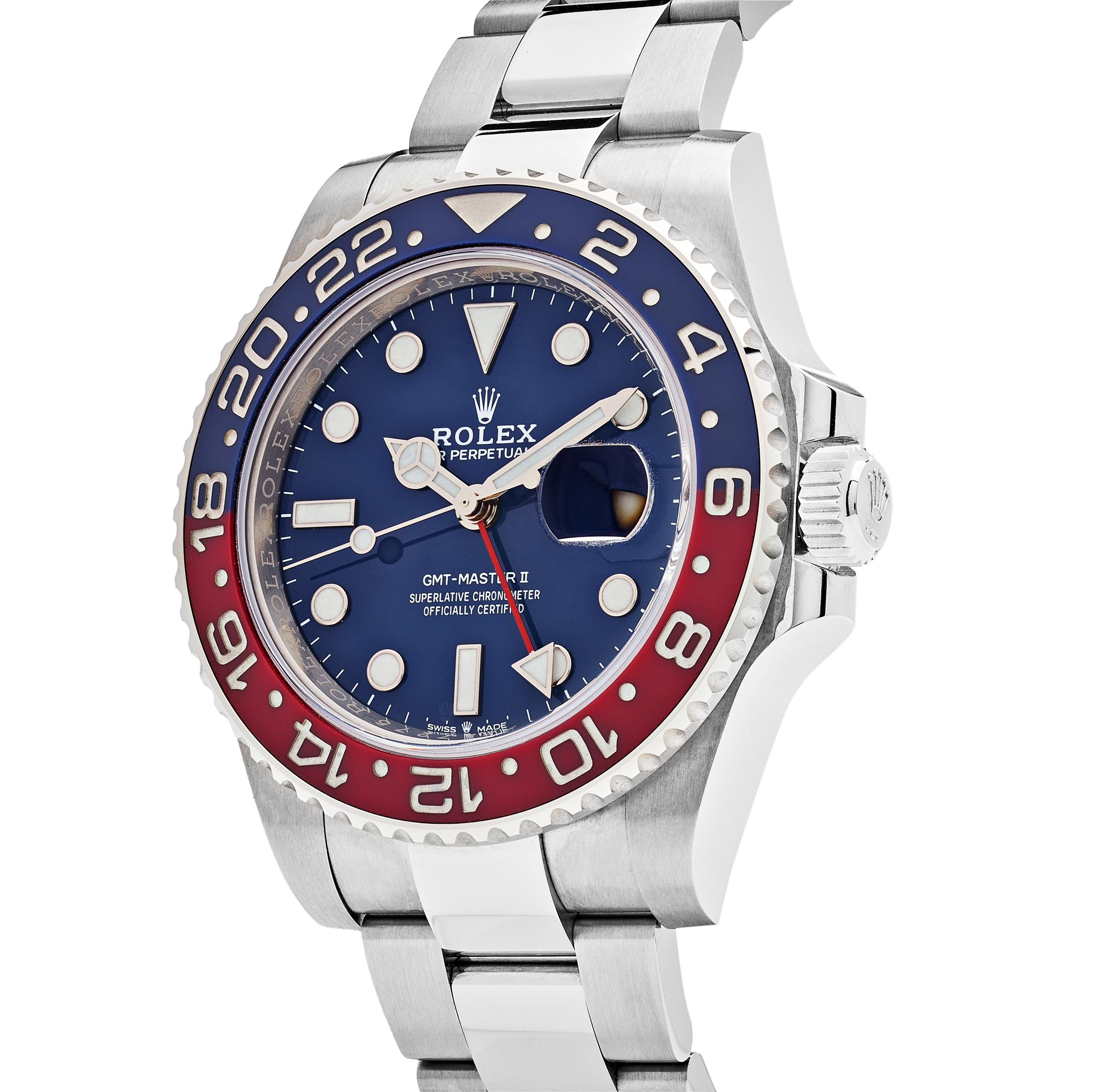 Rolex GMT-Master II Pepsi White Gold Blue Dial 126719BLRO For Sale at ...