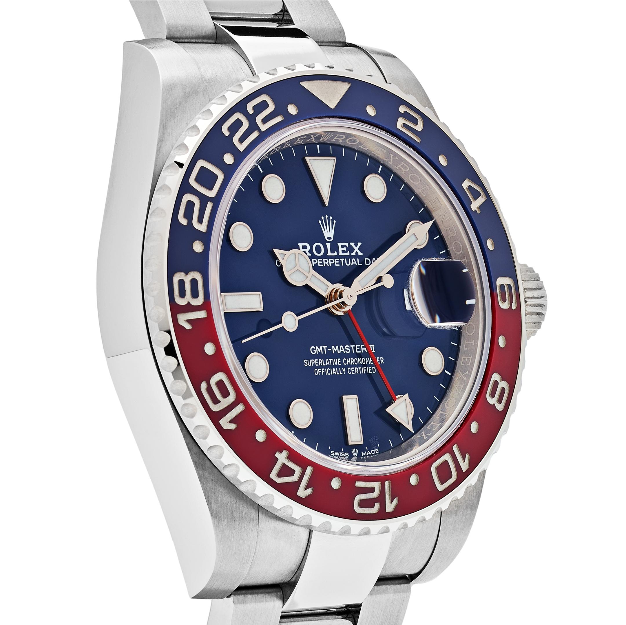 Rolex GMT-Master II Pepsi White Gold Blue Dial 126719BLRO For Sale at ...