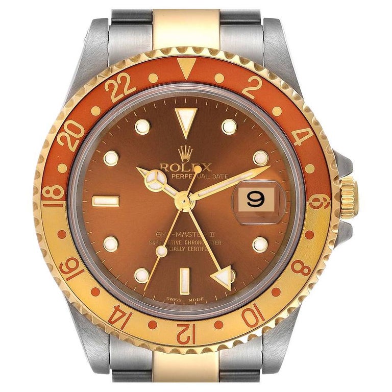 Rolex GMT Master II Root Beer Steel Yellow Gold Mens Watch 16713 For ...