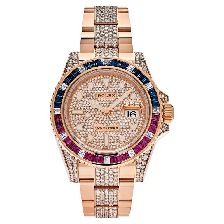 Rolex GMT Master II Rose Gold Sapphire and Rubies Diamond Pave ...