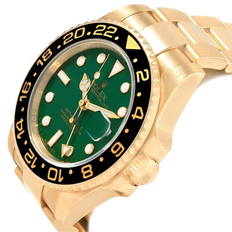Rolex GMT Master II Yellow Gold Green Dial Men's Watch 116718 Unworn ...