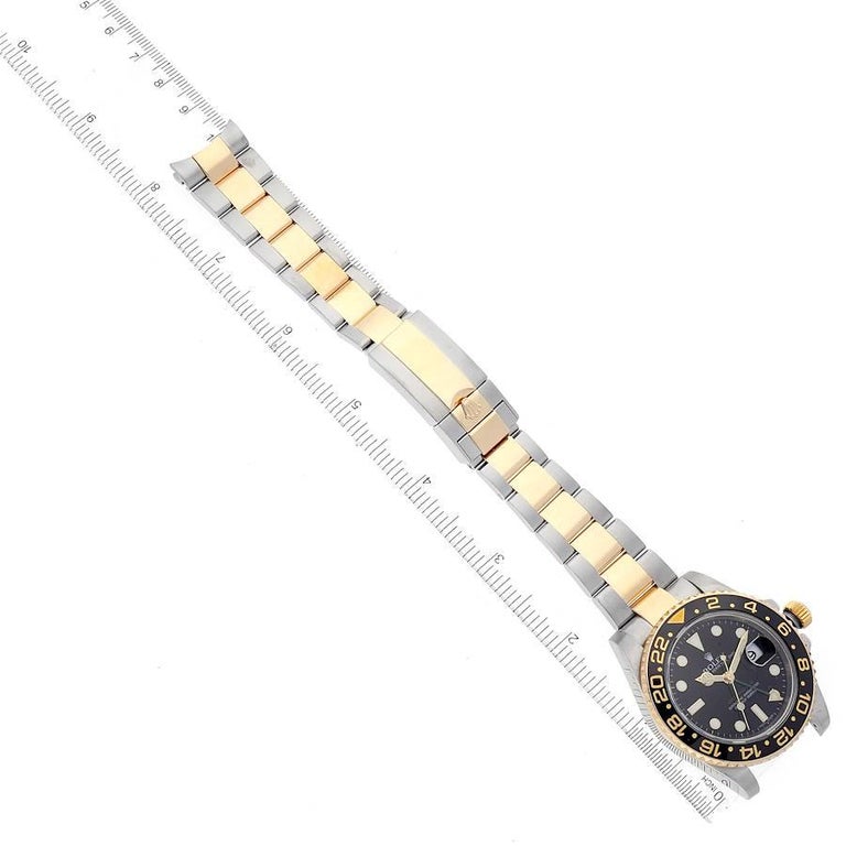 Rolex GMT Master II Yellow Gold Steel Black Dial Mens Watch 116713 Box ...
