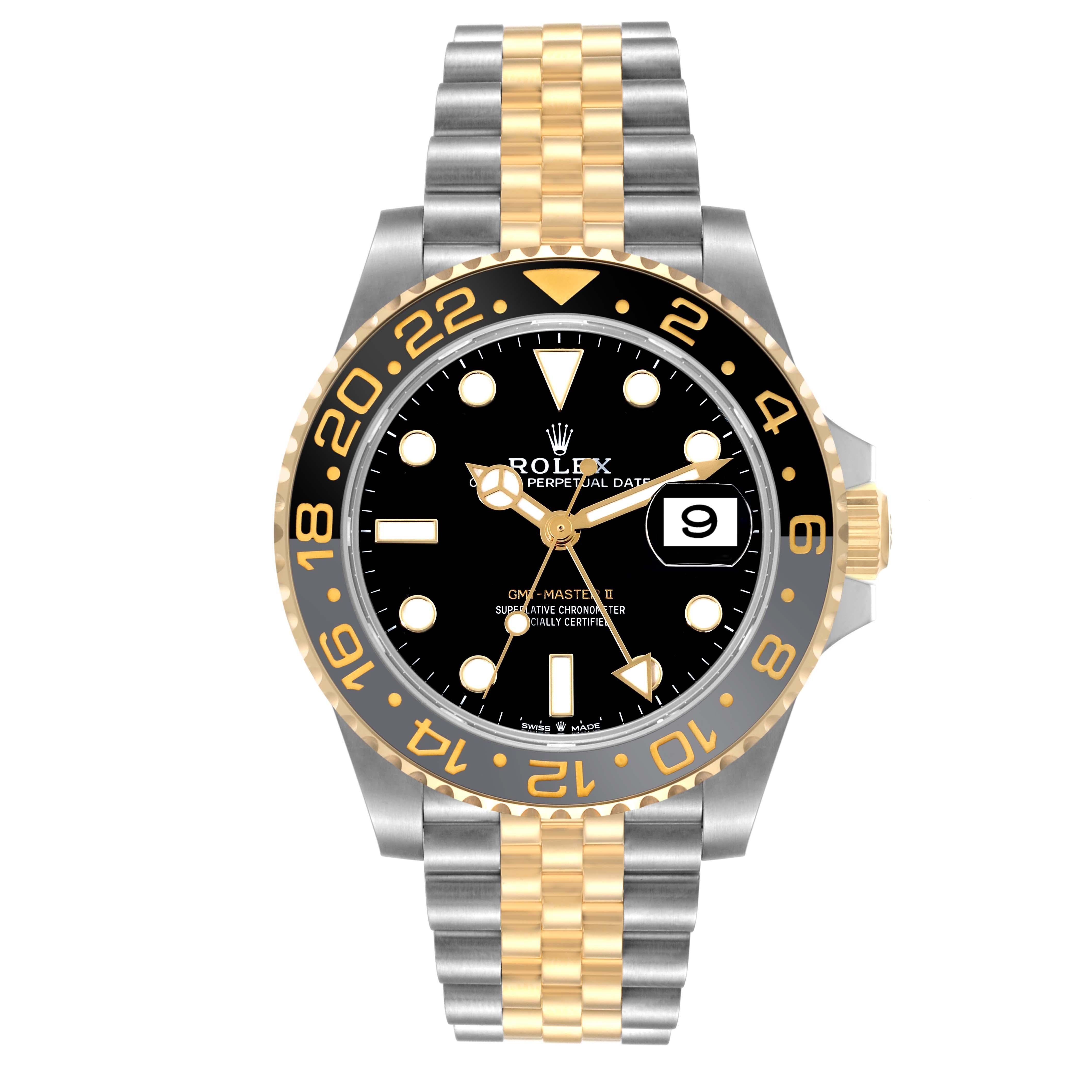 Rolex GMT Master II Yellow Gold Steel Grey Bezel Mens Watch 126713 Box ...