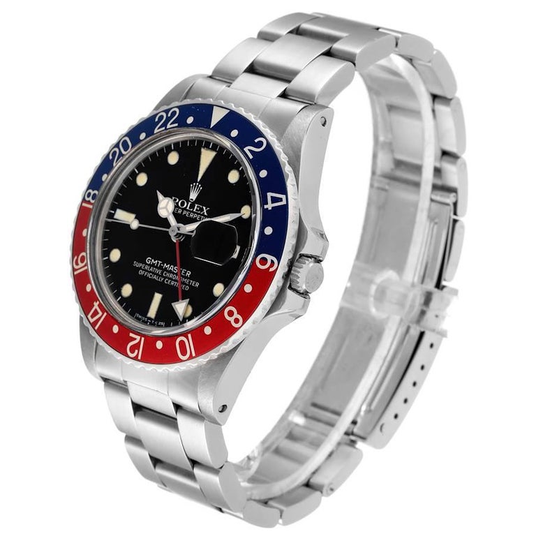 Rolex GMT Master Pepsi Bezel Vintage Matte Dial Steel Mens Watch 16750 ...