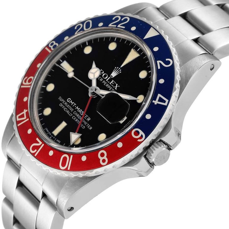 Rolex GMT Master Pepsi Bezel Vintage Matte Dial Steel Mens Watch 16750 ...