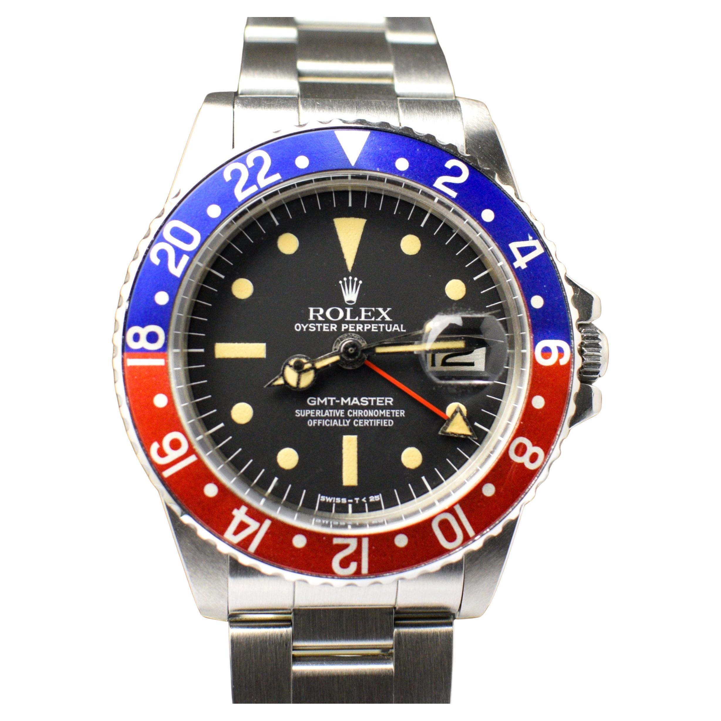 Rolex GMT Master Pepsi Bezel Vintage Matte Dial Steel Mens Watch 16750 ...
