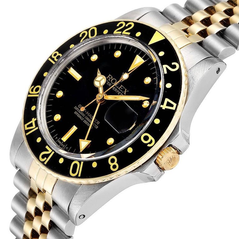 Rolex GMT Master Steel Yellow Gold Black Dial Vintage Men's Watch 16753 ...