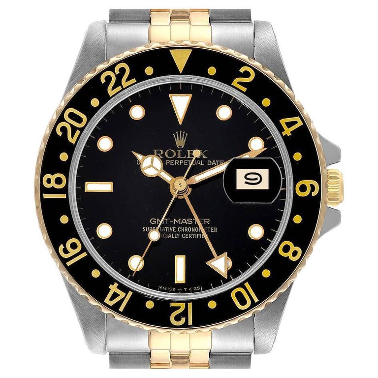 Rolex GMT Master Steel Yellow Gold Black Dial Vintage Mens Watch 16753 ...