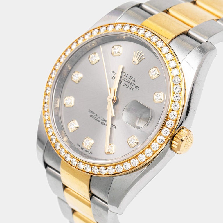 Rolex Grey Diamond 18k Yellow Gold Stainless Steel Datejust ...