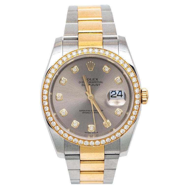 Rolex Grey Diamond 18k Yellow Gold Stainless Steel Datejust ...
