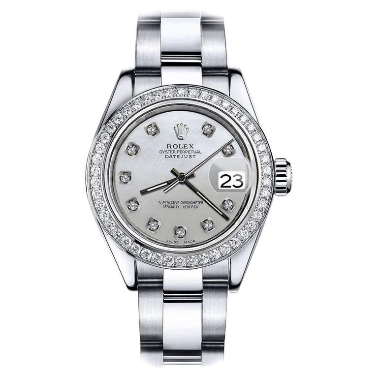 Rolex Grey Pearl Datejust Stainless Steel Oyster Bracelet and Diamond ...