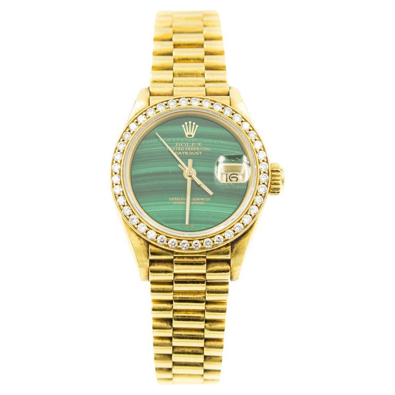 Rolex Ladies 18k Malachite Dial Datejust Watch Diamond Bezel Reference ...