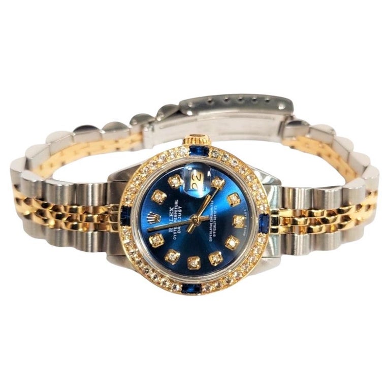 Rolex Ladies Datejust 6917 Blue Diamond Sapphire Jubilee For Sale at ...