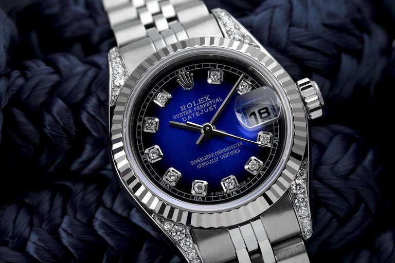 Rolex Ladies 26mm Datejust Blue Vignette Color Dial Classic + Lugs ...