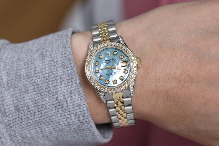 Rolex Ladies Datejust Two Tone Diamond Bezel and Lugs Baby Blue MOP ...