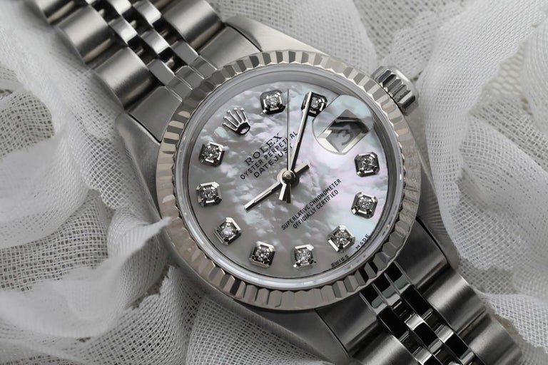 Rolex Ladies Datejust White Mother of Pearl Dial with Diamond Accent ...