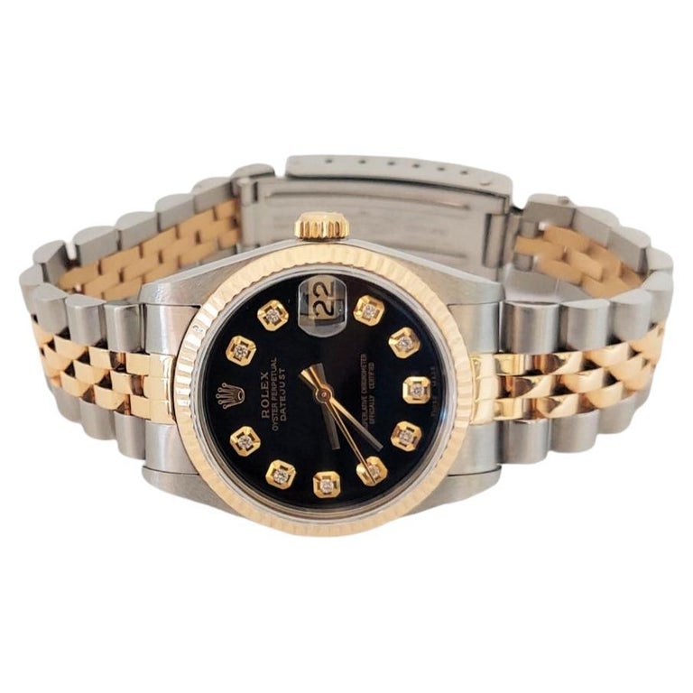 Rolex Ladies Datejust 68273 Black Diamond Fluted Jubilee For Sale at ...