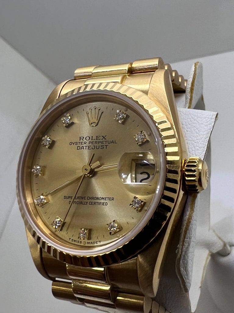 Rolex Ladies Datejust Gold Diamond Dial For Sale at 1stDibs