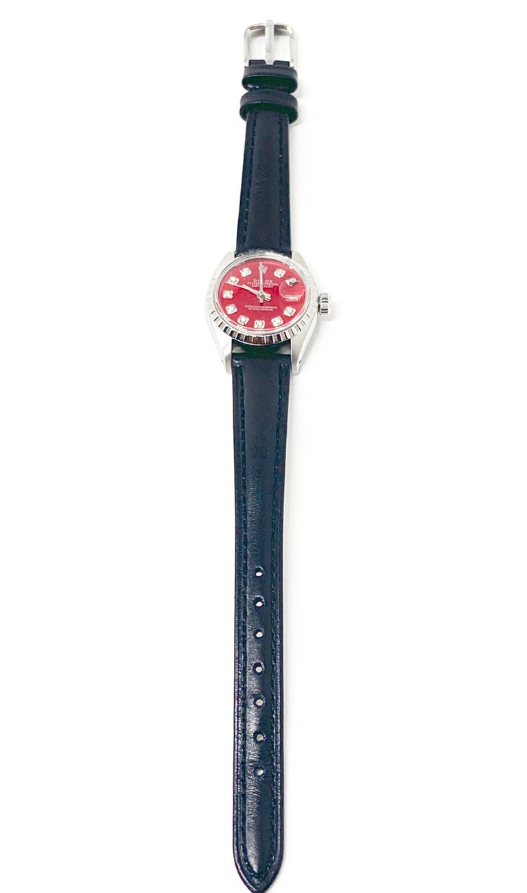 Rolex Ladies 6516 Datejust Red Diamond on Leather at 1stDibs