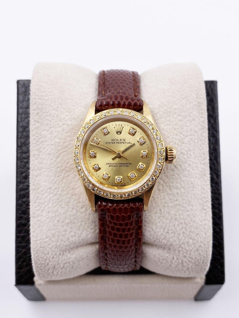 Rolex Ladies 6619 Oyster Perpetual Diamond Bezel Diamond Dial 18 Karat ...
