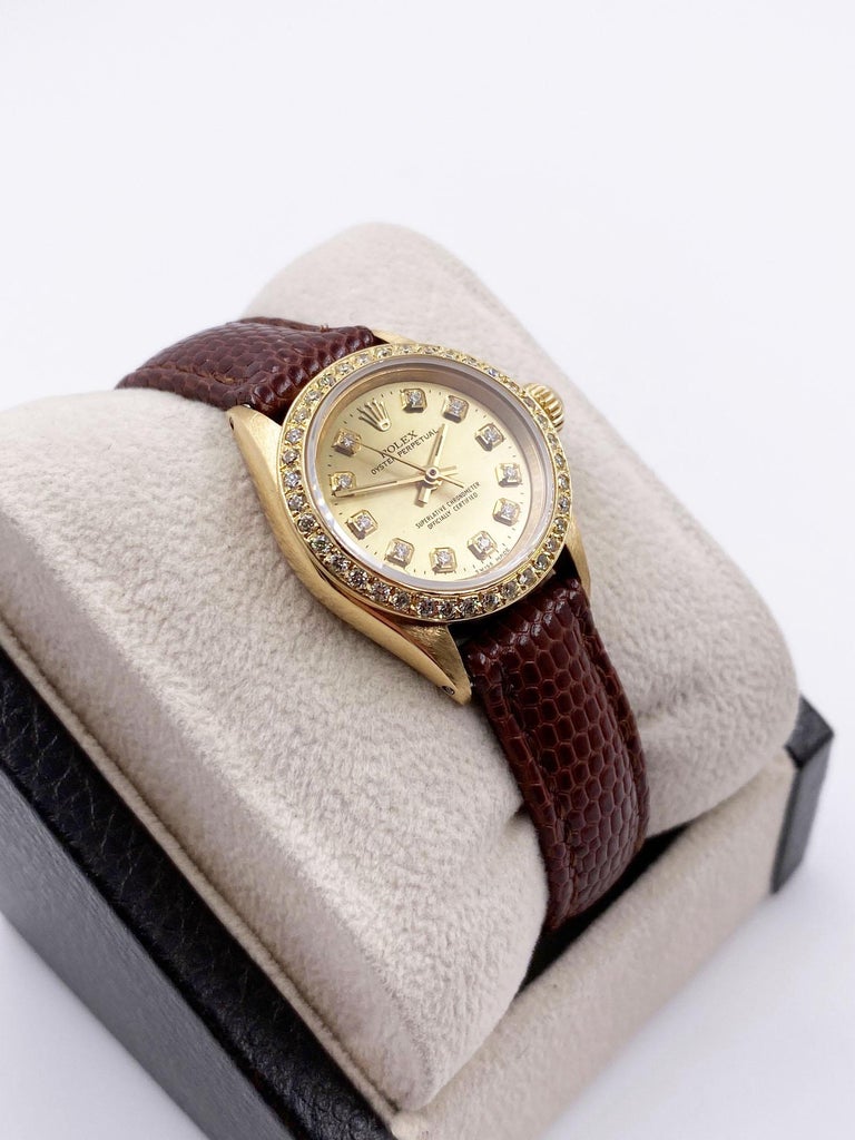 Rolex Ladies 6619 Oyster Perpetual Diamond Bezel Diamond Dial 18 Karat ...