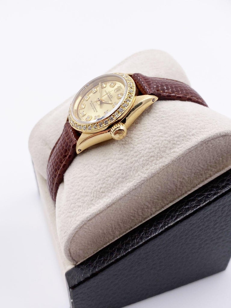 Rolex Ladies 6619 Oyster Perpetual Diamond Bezel Diamond Dial 18 Karat ...