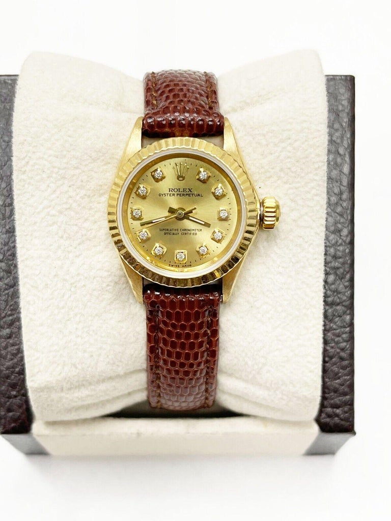 Rolex Ladies 6619 Oyster Perpetual Diamond Dial 18K Yellow Gold For ...